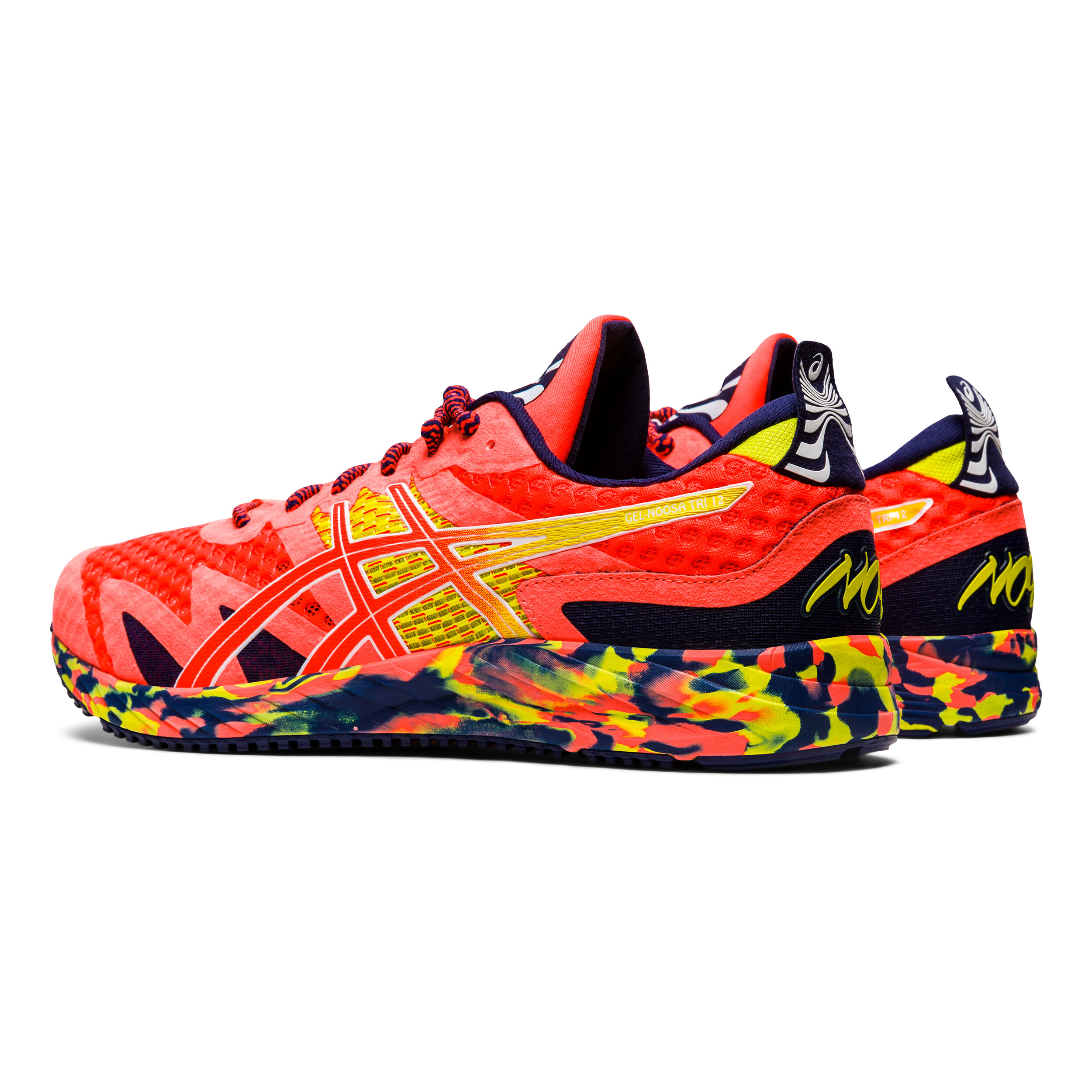 Gel Noosa Tri 12 Chaussure De Competition Hommes Corail Jaunes Fluo
